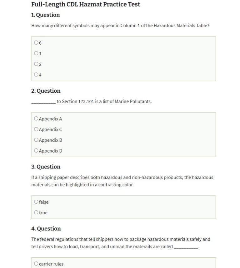 Hazmat CDL Practice Tests - CDL Hazmat Practice Test